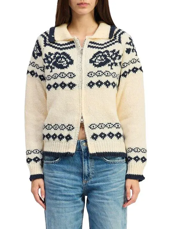 JACQUIE THE LABEL Remi Fair Isle Cardigan - Off White Navy