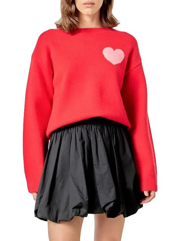 English Factory Heart Crewneck Sweater - Red/pink