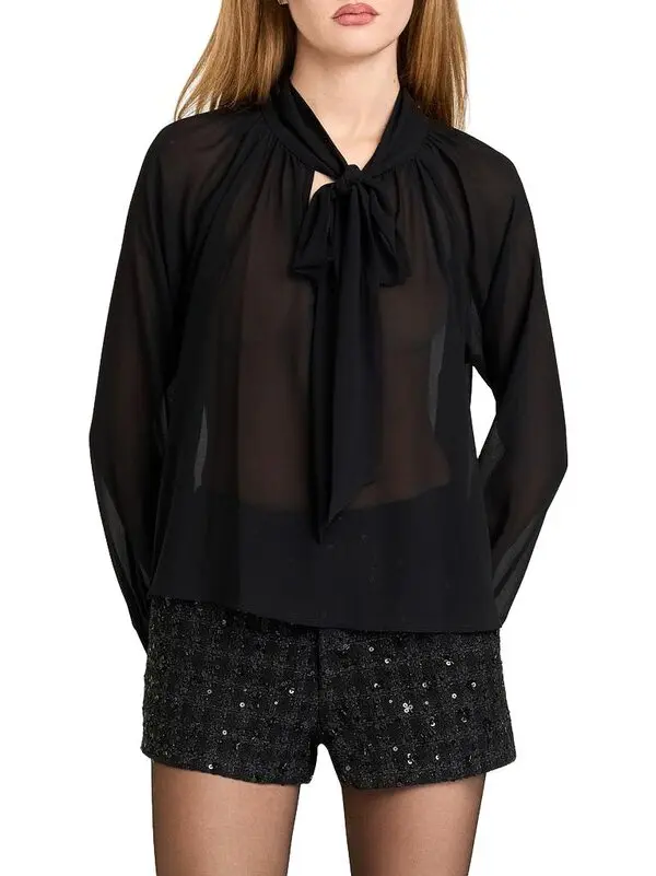 WAYF Bow Georgette Blouse - Black