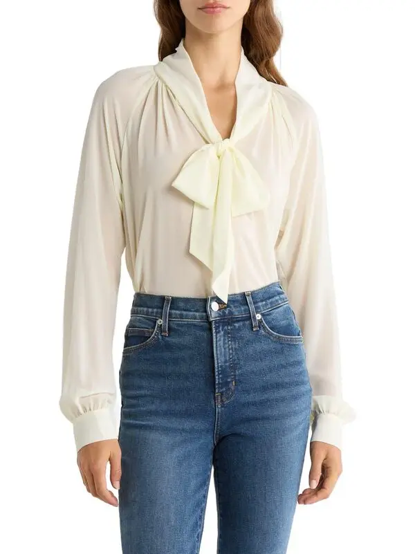 WAYF Bow Georgette Blouse - Cream