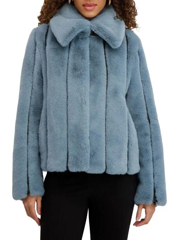 Karl Lagerfeld Paris Vertical Seam Faux Fur Jacket - Blue