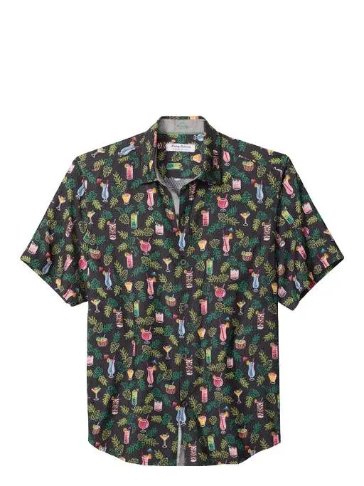 Tommy Bahama Coastal Ease Midnight Mojito Cocktail Print Islandzone® Short Sleeve Button-up Shirt - Matte Black