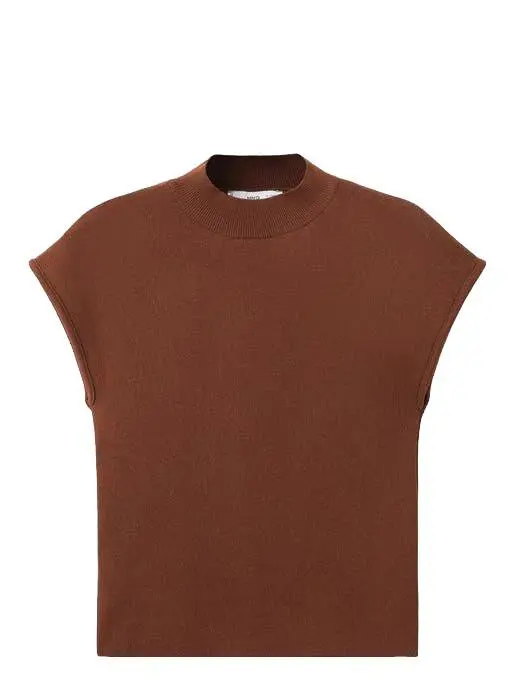 Mango Mock Neck Cap Sleeve Sweater - Brown