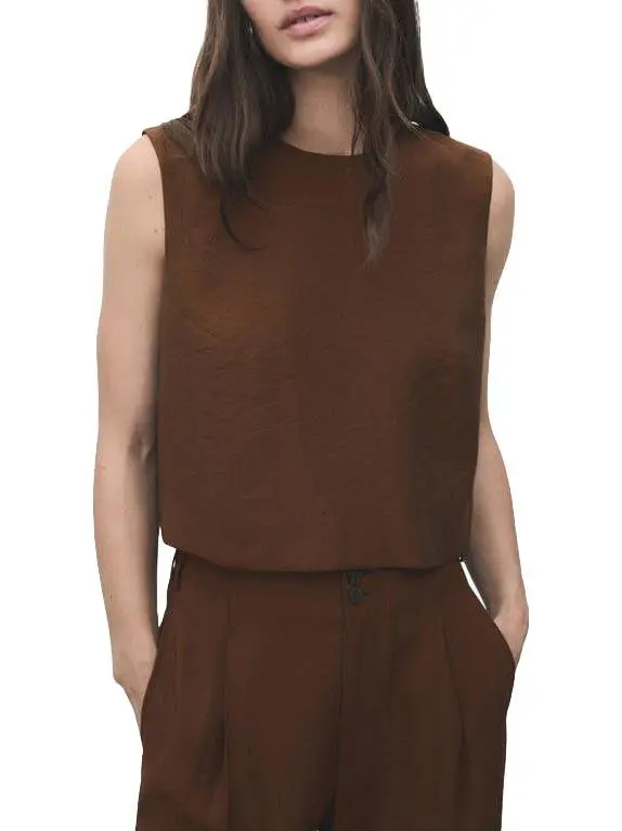 Mango Sleeveless Back Button Crop Top - Brown