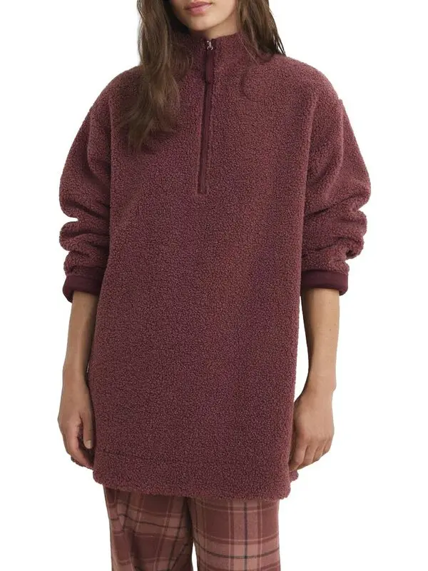 Mango Oversized High Pile Fleece Half-zip Pullover - Russet