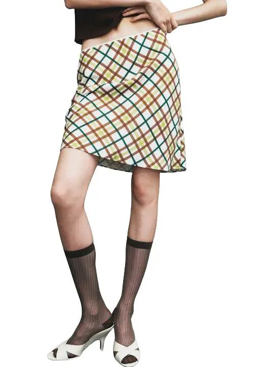 Mango Checkered Skirt - Off White