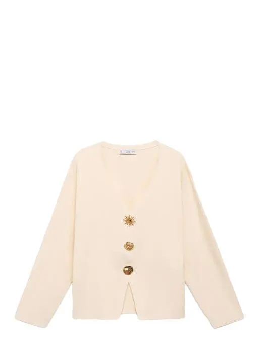 Mango Knit Jacket With Button Detail - Ecru