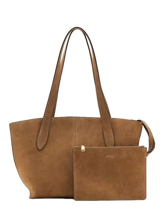 Mango Mini Suede Shopper Bag - Medium Brown