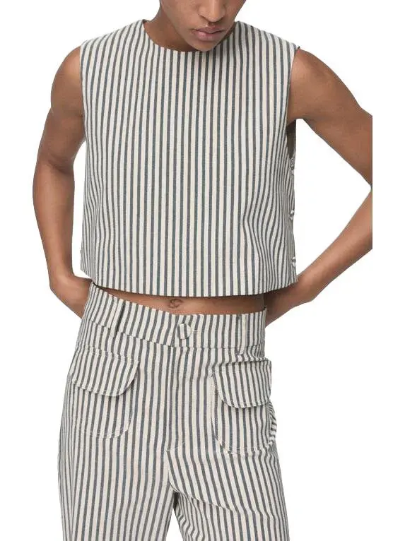 Mango Sleeveless Crop Top With Button Detail - Ecru