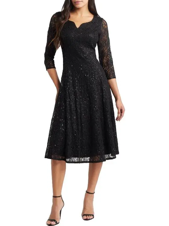 SL FASHIONS Sequin Lace Cocktail Dress - Black