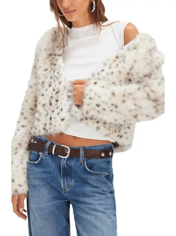 Free People Louder Pleas Hooded Faux Fur Jacket - Snow Leopard