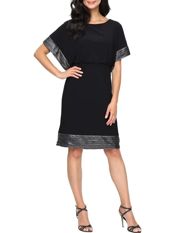 SL FASHIONS Metallic Detail Blouson Cocktail Dress - Black