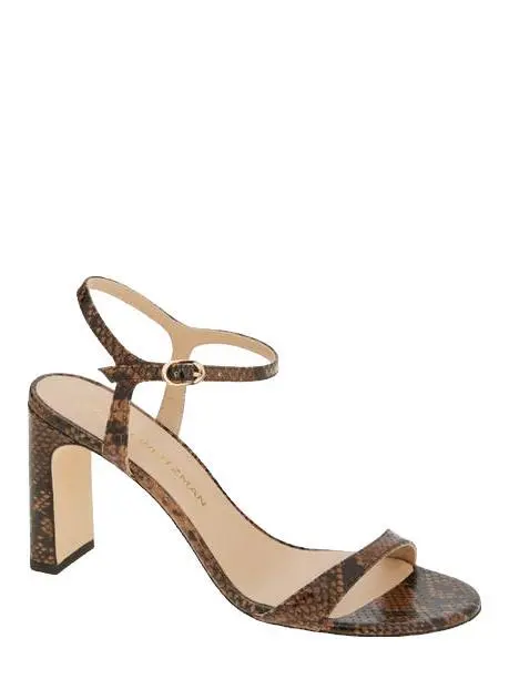 STUART WEITZMAN Babette 85 Snakeskin Embossed Ankle Strap Sandal - Espresso
