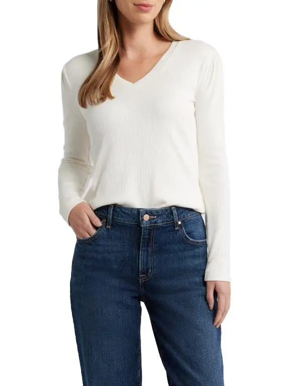 Caslon Long Sleeve Rib T-shirt - Ivory Pristine