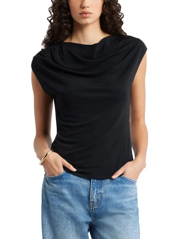 Nordstrom Drape Cap-sleeve Jersey Top - Black