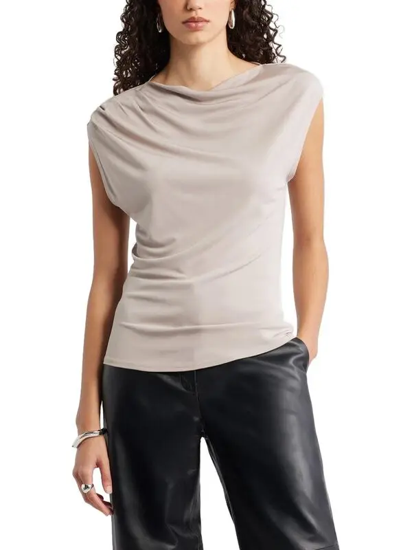 Nordstrom Drape Cap-sleeve Jersey Top - Tan Etherea