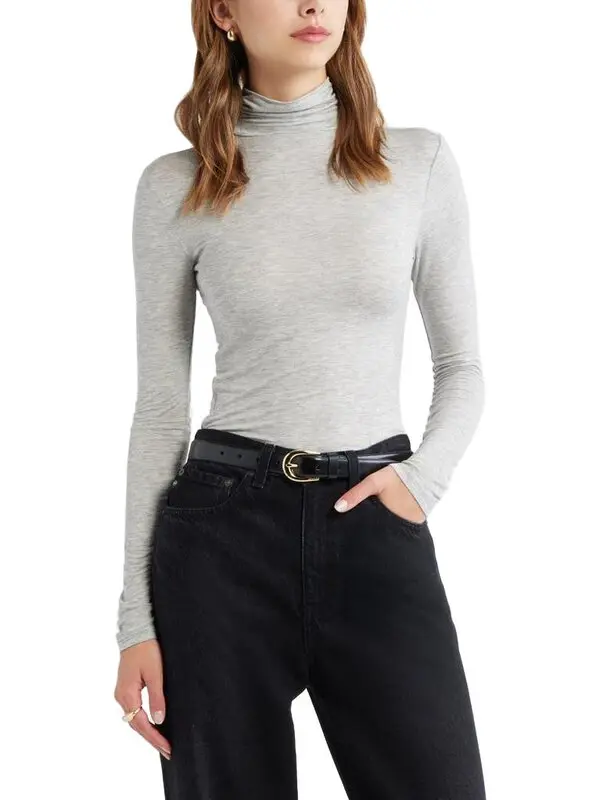 OPEN EDIT Knit Turtleneck - Medium Grey Heather