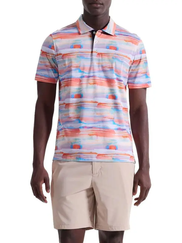 Bugatchi Hendrix Digital Abstract Brushstroke Print Pima Cotton Polo - Coral