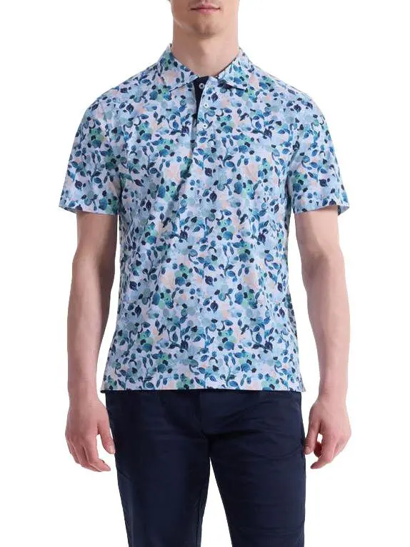 Bugatchi Hendrix Digital Abstract Floral Print Pima Cotton Polo - Menthol
