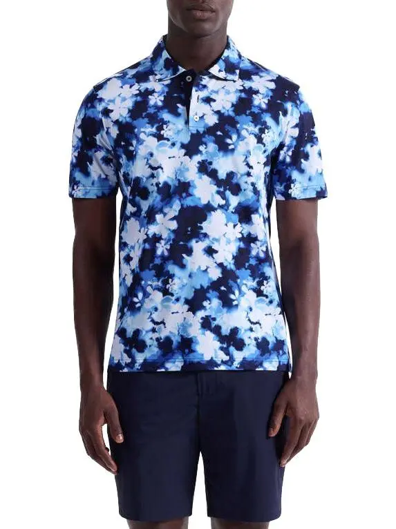 Bugatchi Hendrix Digital Blurred Floral Print Pima Cotton Polo - Navy