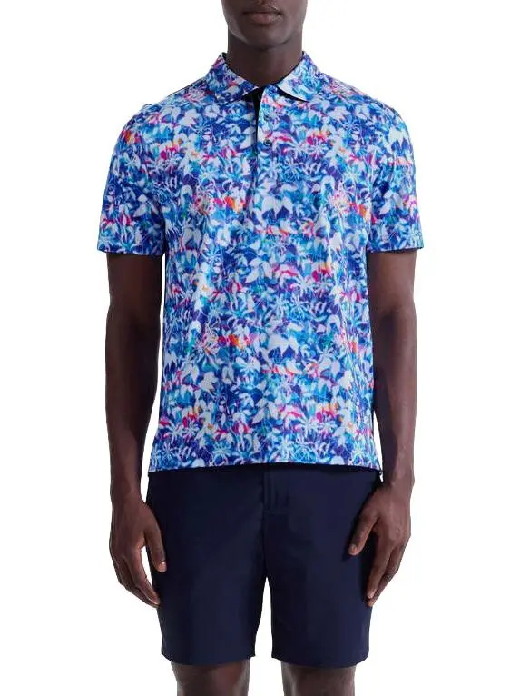 Bugatchi Hendrix Digital Abstract Floral Print Pima Cotton Polo - Classic Blue