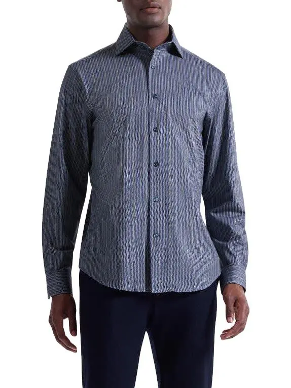 Bugatchi Devon Ooohcotton® Chevron Illusion Print Button-up Shirt - Air Blue