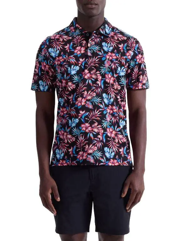 Bugatchi Hendrix Digital Tropical Floral Print Pima Cotton Polo - Black