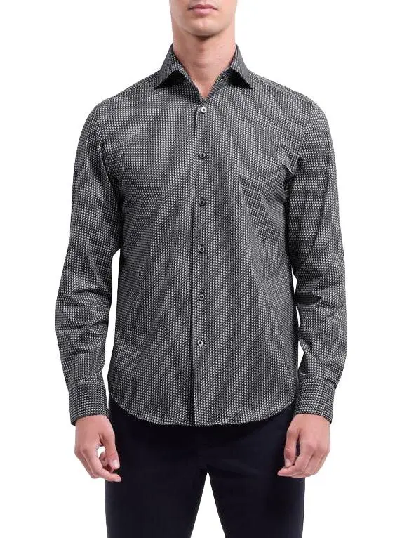 Bugatchi Devon Ooohcotton® Geo Print Button-up Shirt - Black