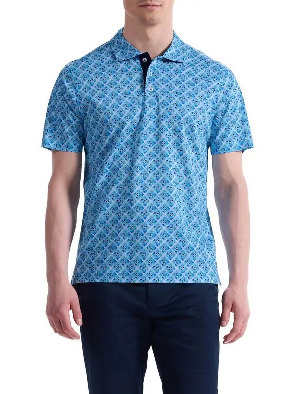 Bugatchi Hendrix Digital Floral Tile Print Pima Cotton Polo - Ice