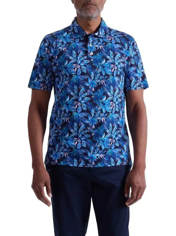 Bugatchi Hendrix Digital Cerulean Floral Print Pima Cotton Polo - Navy