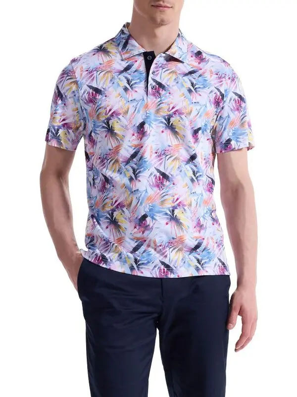 Bugatchi Hendrix Digital Abstract Palm Print Pima Cotton Polo - Pink