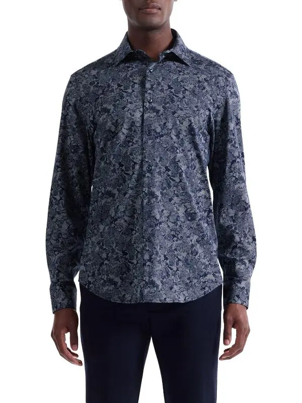Bugatchi James Ooohcotton® Floral Stripe Button-up Shirt - Navy