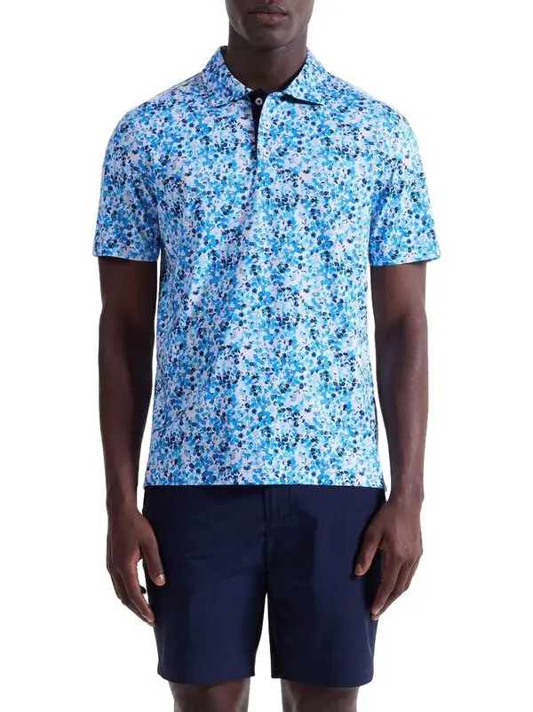 Bugatchi Hendrix Digital Painted Floral Print Pima Cotton Polo - Classic Blue