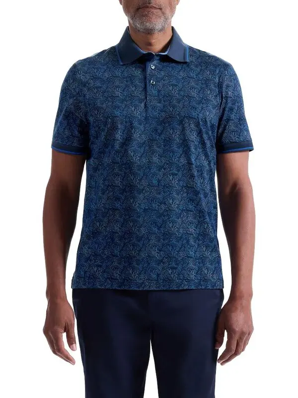 Bugatchi Vance Ooohcotton® Leaf Print Polo - Navy