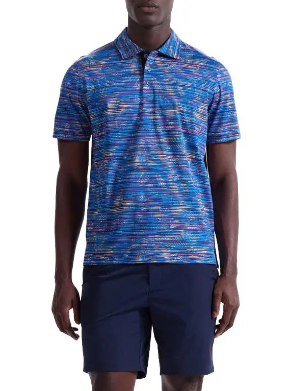 Bugatchi Hendrix Digital Linear Leaf Print Pima Cotton Polo - Classic Blue
