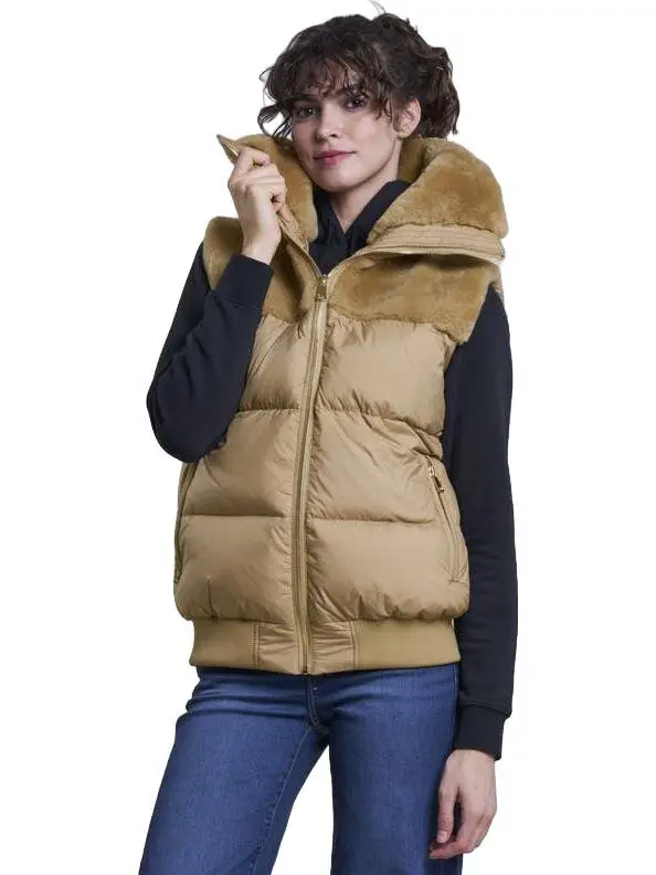 BLUE DUCK Down Vest With Shearling Collar - Camel