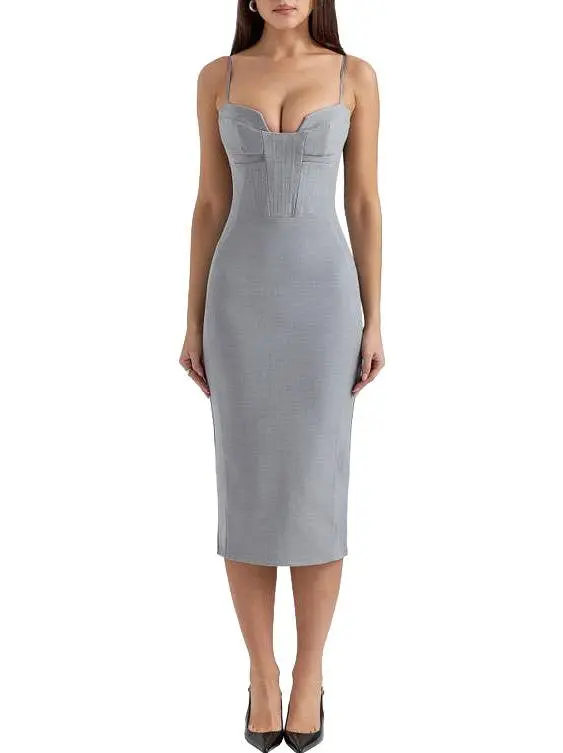 House Of Cb Kiki Corset Midi Dress - Light Grey Melange