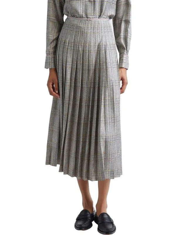 Thom Browne Hunting Tweed Pleated Silk Twill Skirt - Black/white