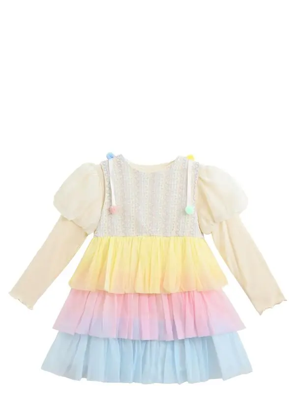 MIMI TUTU Pastel Pom-pom Tulle Dress - Cream