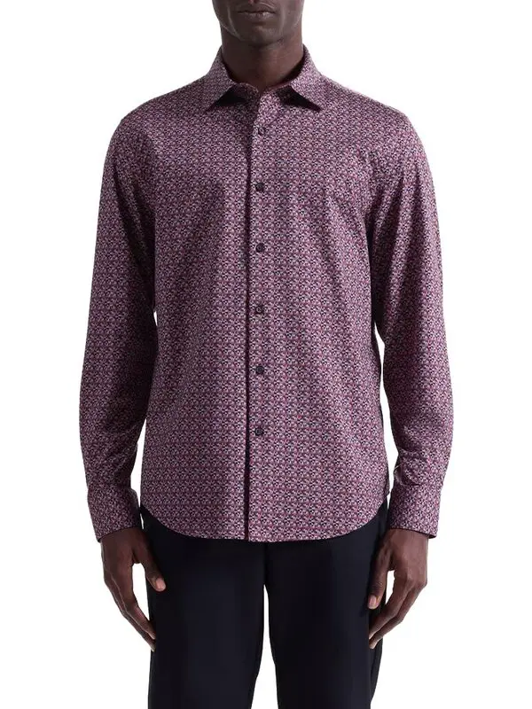 Bugatchi Jimmy Ooohcotton® Geo Print Button-up Shirt - Mahogany