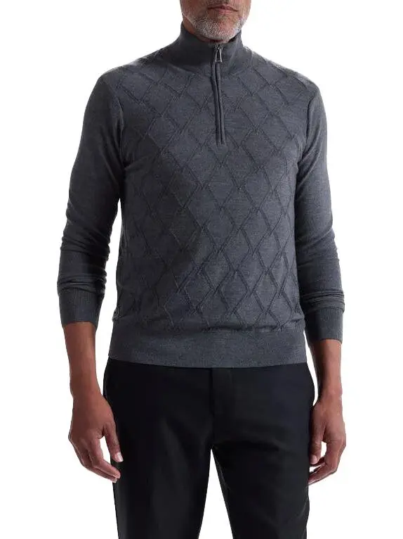 Bugatchi Merino Wool And Silk Diamond Quarter-zip Sweater - Heather Grey