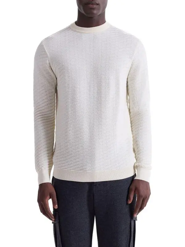 Bugatchi Pyramid Stitch Merino Wool And Silk Crewneck Sweater - Chalk