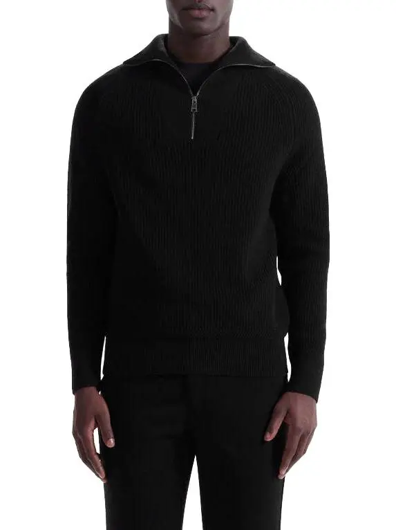 Bugatchi Merino Wool & Cotton Quarter-zip Pullover - Black