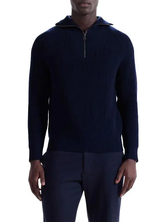 Bugatchi Merino Wool & Cotton Quarter-zip Pullover - Navy