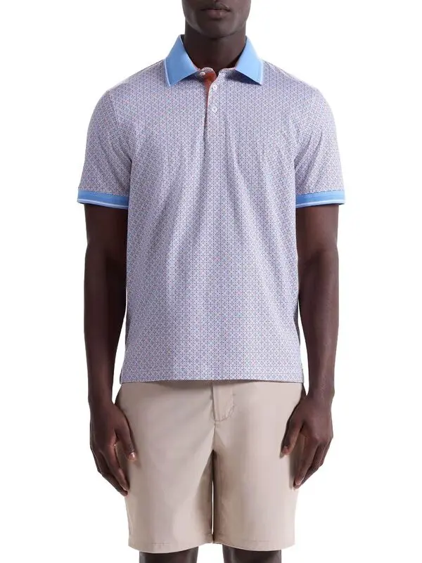 Bugatchi Vance Ooohcotton® Geo Print Polo - Coral