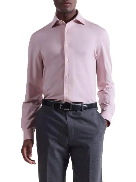 Bugatchi Devon Ooohcotton® Houndstooth Button-up Shirt - Dusty Pink