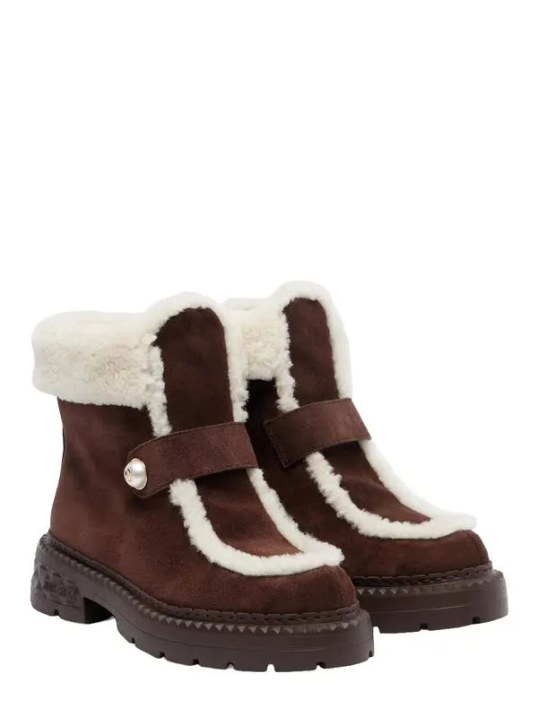 JIMMY CHOO Shea Suede And Shearling Ankle Boots - Brown