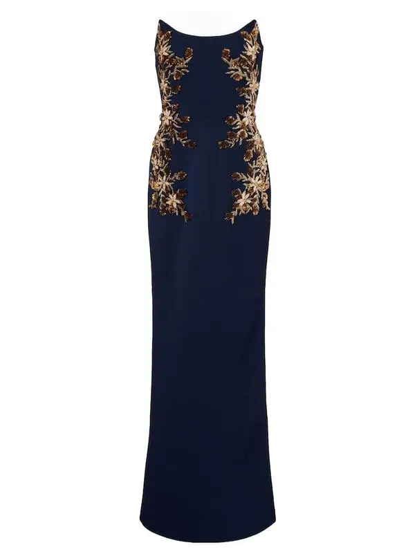 Rebecca Vallance Orla Embellished Crêpe Bustier Gown - Blue