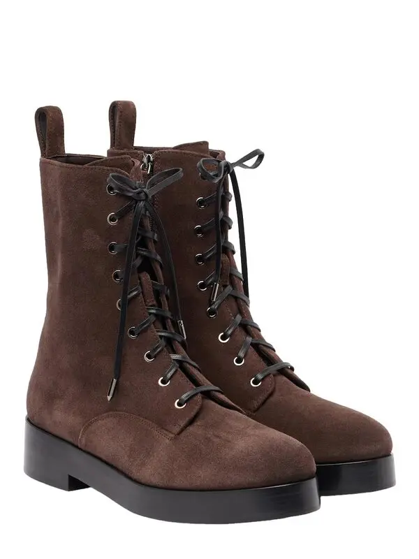 AQUAZZURA Ben Suede Combat Boots - Brown