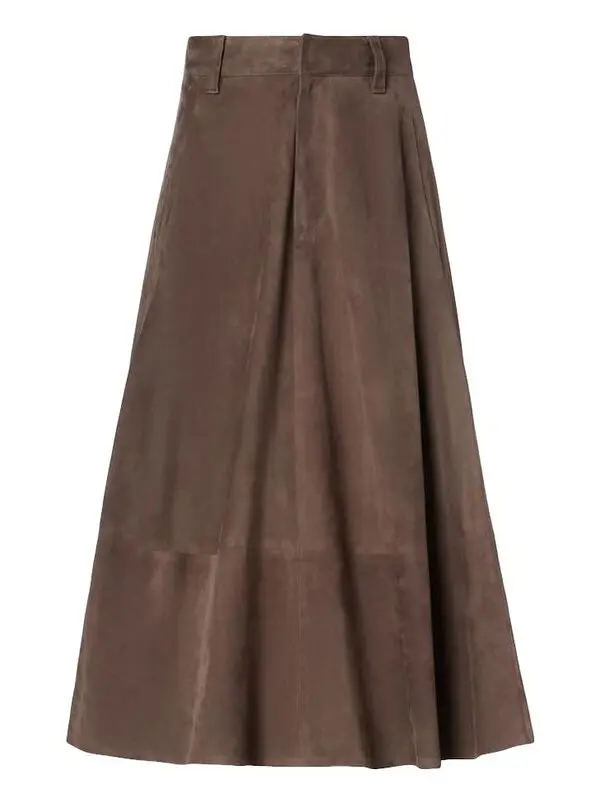 Brunello Cucinelli Suede Midi Skirt - Brown